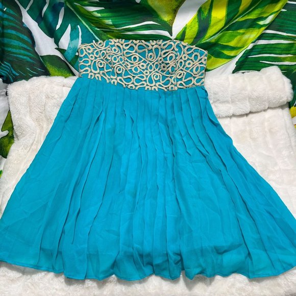 Lilly Pulitzer | Dresses | Lilly Pulitzer 00 Jillie Aqua Blue Gold ...